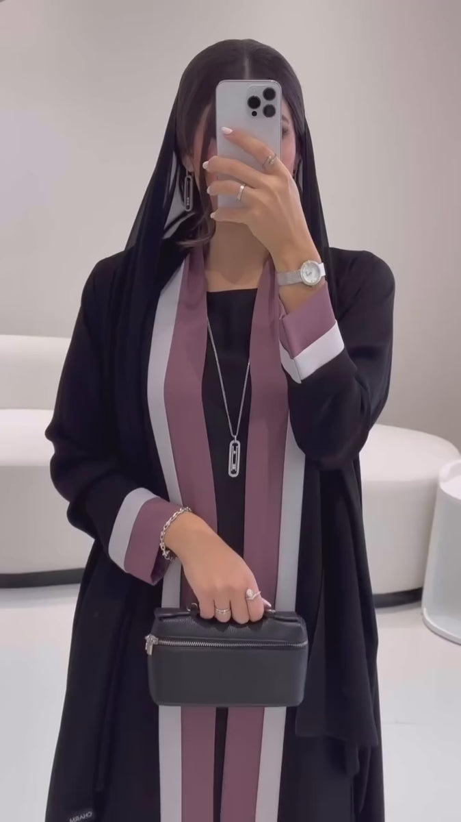 Elegant Striped Double Georgette Abaya Set – Azurofficial